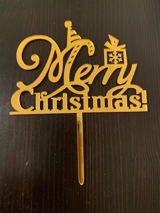 Merry Christmas with gift box - Cake Topper Gold | bol.com