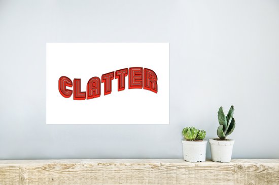 Poster Cartoon illustratie van de tekst Clatter in rode golvende ...
