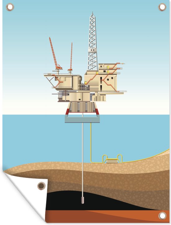 Muurdecoratie buiten tekening van een boorplatform op het water ...