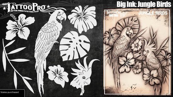 Wiser's Airbrush TattooPro Stencil – Big Ink - Jungle Birds | bol