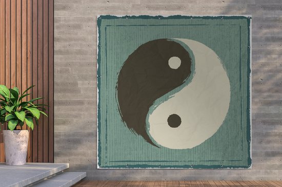 Affiche de Jardin Yin et Yang fond bleu - 200x200 cm - Toile jardin ...