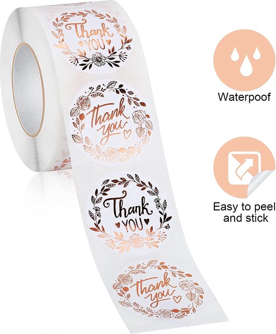 Thank You stickers 500 stuks! XL - Rose Gold - Sluitstickers - Sluitzegel - Bedankt -... | bol