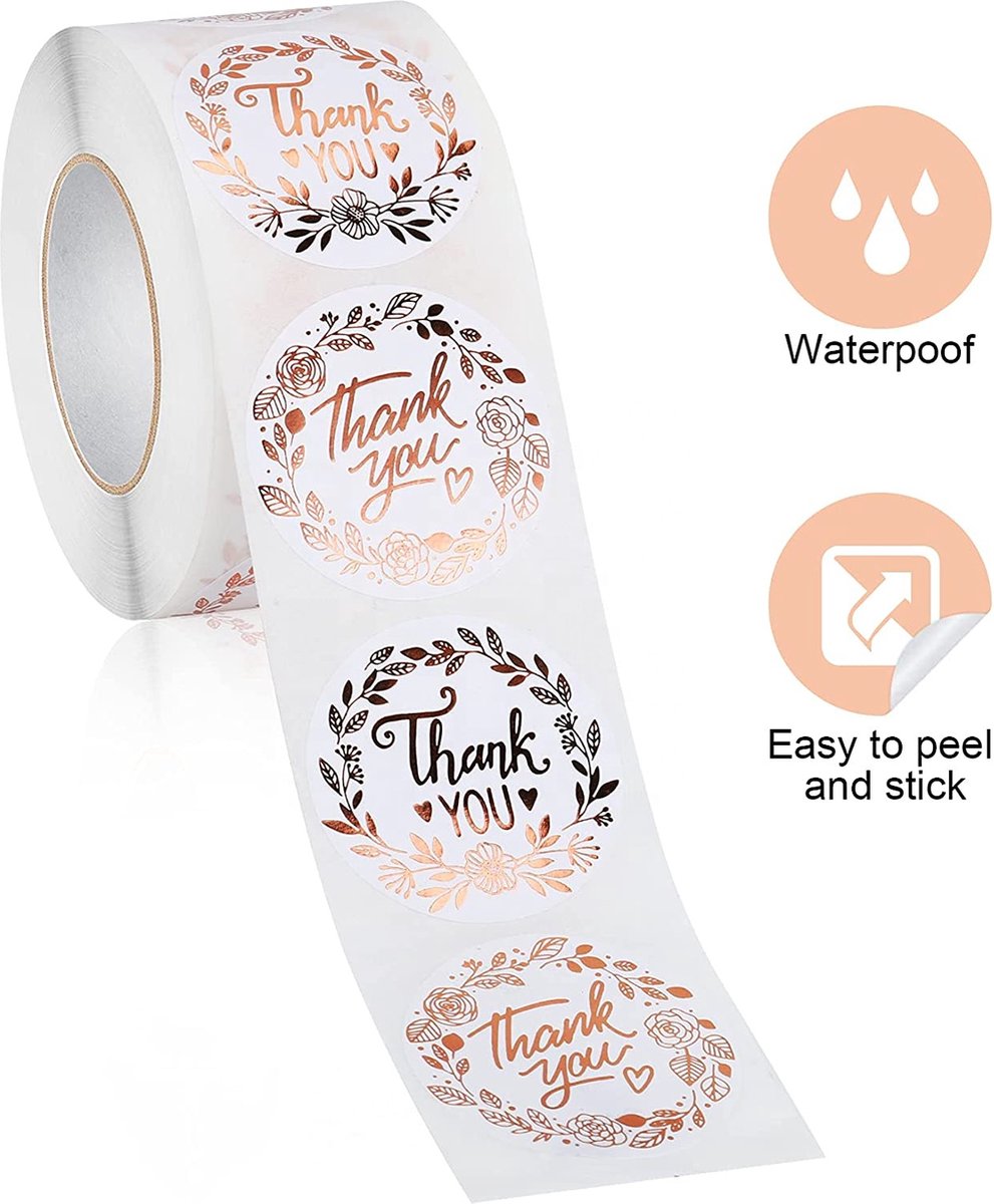 Thank You stickers 500 stuks! XL - Rose Gold - Sluitstickers - Sluitzegel - Bedankt -... | bol.com