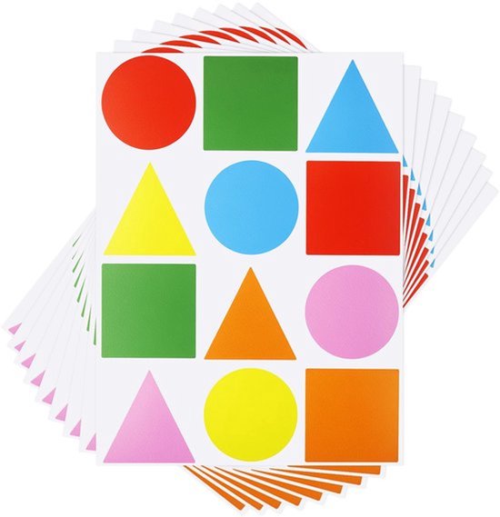 480 stuks grote stickers 40 mm, geometrische vormen (cirkel, driehoek ...