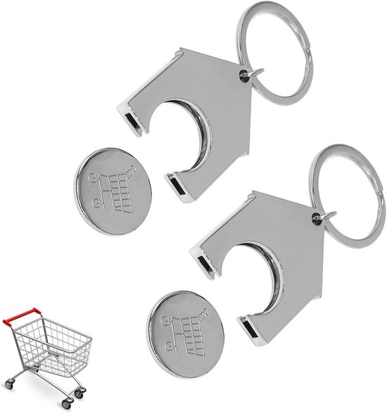 Set van 2 RVS Wagentoken Sleutelhangers voor Boodschappen en ...