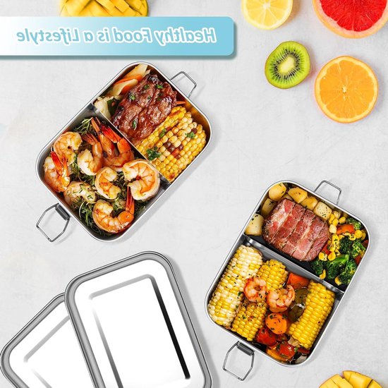 RVS Lunchbox 850 ml - Lekvrije, Gescheiden Opbergdoos voor Voedsel ...