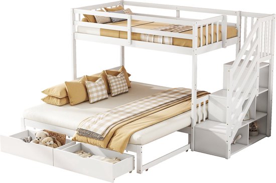 Merax Stapelbed met Uittrekbed en Opbergruimte – 90x200 cm – Bed ...