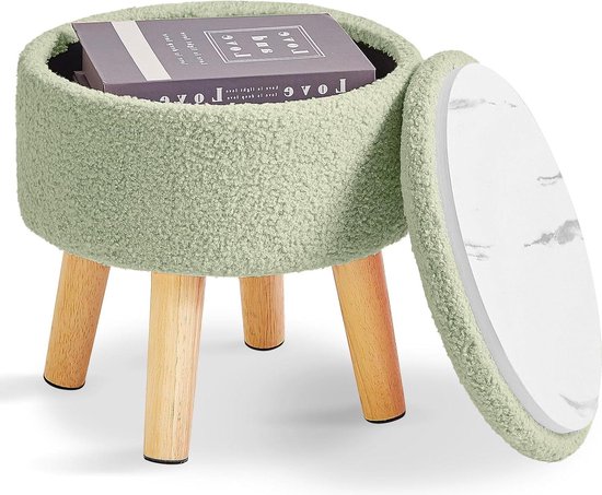 Kleine voetenbank met opslag - Ronde poef met gewatteerde zitting ...