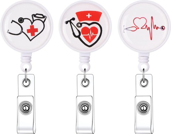 3 Pcs Cute Nursing Badge Reel Clips - Retractable Keychain Holder for ...