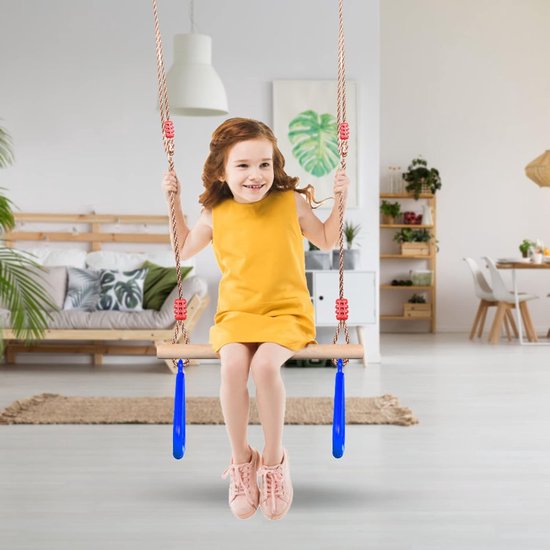 JGS ® Veelzijdige Houten Trapeze Schommel met Gymnastiekringen voor ...