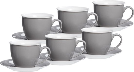 Milchkaffee Tassen mit Untertassen Doppio 350 ml Set van 6 | bol