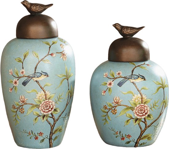 Fine Asianliving Chinese Gemberpot Blauw Porselein Vogels Handgemaakt ...