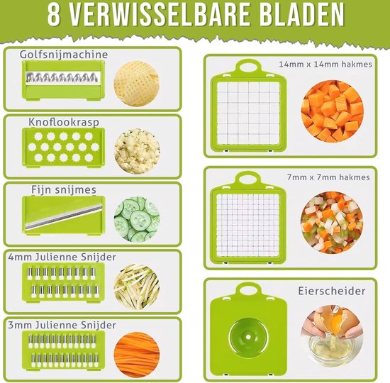 Multifunctionele 16-in-1 Groentesnijder – Snijden, Raspen, Hakmolen en ...