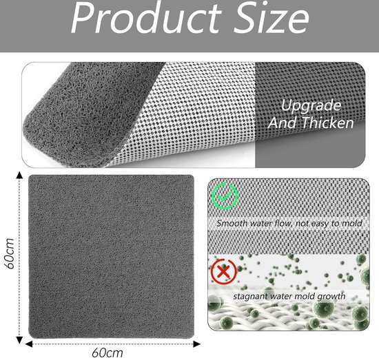 Antislip douchemat, 60 x 60 cm, zachte Loofah anti-schimmel PVC badmat ...