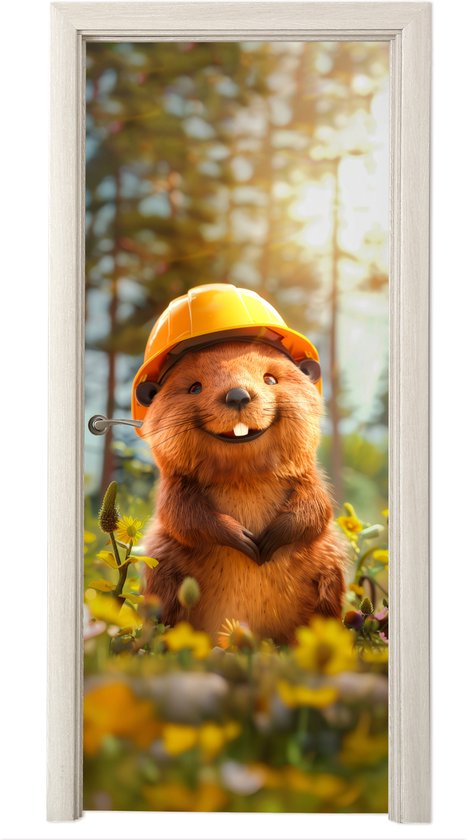 Deurposter 90x235 cm - Deursticker Bever - Dier - Bouwhelm - Natuur ...