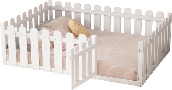Merax Kinderbed 140 x 200 cm - Houten Bedframe met Omranding en Deur ...