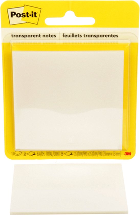 Post-it Transparent Notes | 36 vel | ft 73 x 73 mm | op blister | bol