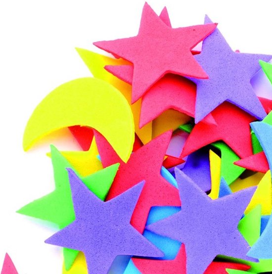 Hobby foam vormen - sterrenhemel - maantjes en sterren gekleurd - 240x ...
