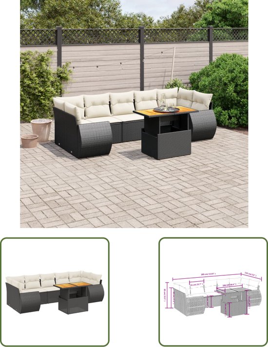 vidaXL 8-delige Loungeset met kussens poly rattan zwart - Tuin Lounge ...