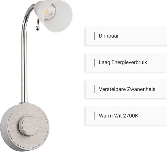 Dimbare LED Stopcontactlamp met Flexibele Arm - Warm Wit 2700K - Ideaal ...