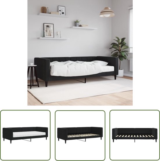 The Living Store Slaapbank - Bankbed - Comfortschuim - Fluweel - Zwart ...