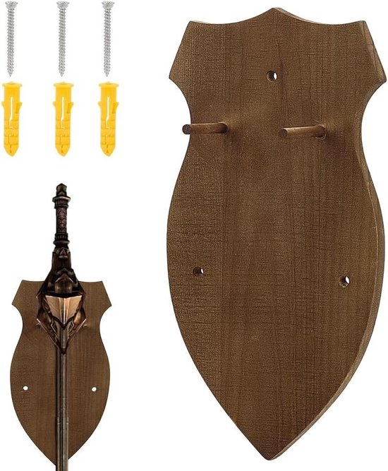 Wooden Sword Plaque Holder - Camel Color Wall Mounted Display with ...