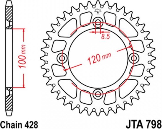 47 tand spoed 428 aluminium tandkrans voor motor yamaha 80 yz 1993 tot ...