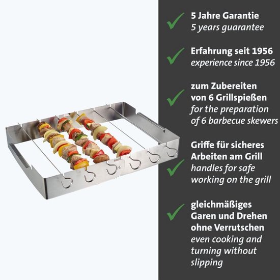 BBQ Spieshouder Set voor Shish Kebabs - 7-Delig Roestvrij Staal | bol