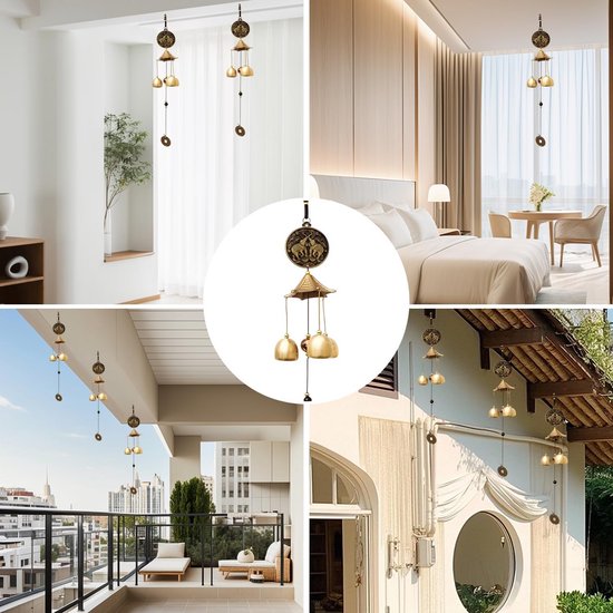 Vintage Metalen Windgong met Olifant - Feng Shui Geluksbrenger voor ...