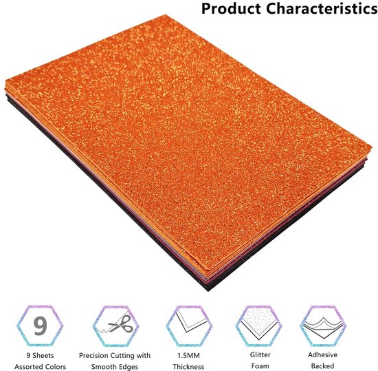 Glitter Foam Vellen Zelfklevend - 9x Kleurrijke EVA Foam Stickers voor ...