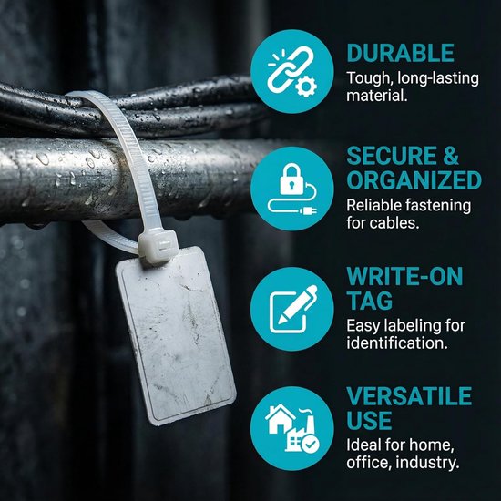 200pcs Witte Plastic Kabelbinders - Kabelbeheer Kit - Kantoor ...