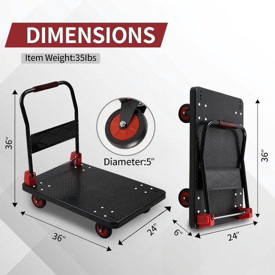 Opvouwbare platform steekwagen met 1000 lbs gewichtscapaciteit en 360 ...