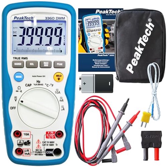 Digitale multimeter met True RMS, waterdicht (IP67), LCD-display, 4000 ...