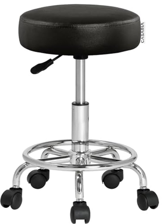 Tabouret Roulant Réglable avec Repose-Pieds - Rotatif à 360° et Hauteur ...
