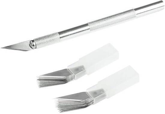 Knutselmes met 20 scalpel reservemessen - Aluminium - Grijs | bol