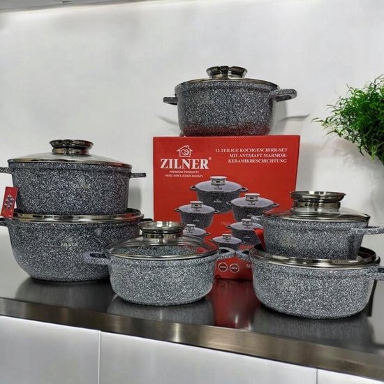 Zilner Premium Marmite Set Grijs 12 Delig met Aroma Knop | bol
