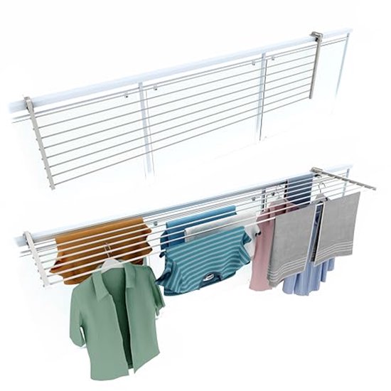 Vouwbaar Balkon Wasrek 202 cm – Duurzaam RVS en Aluminium voor Buiten | bol