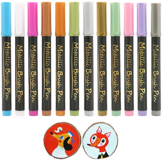 Metallic Marker Set, Colors Permanent Marker, Brush Pen for Designing ...