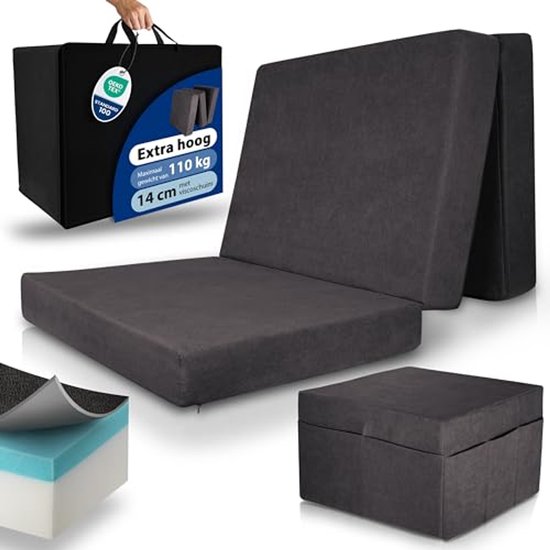 Premium XL Opvouwbaar Matras 90x200 cm - Inclusief Wasbare Hoes - Extra ...