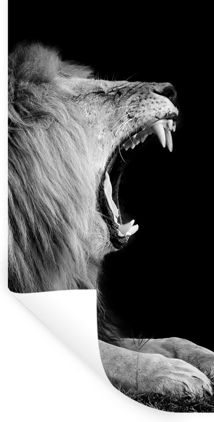 Muurstickers - Sticker Folie - Leeuw - Wilde dieren - Gras - Zwart - Wit - 20x40 cm -... | bol