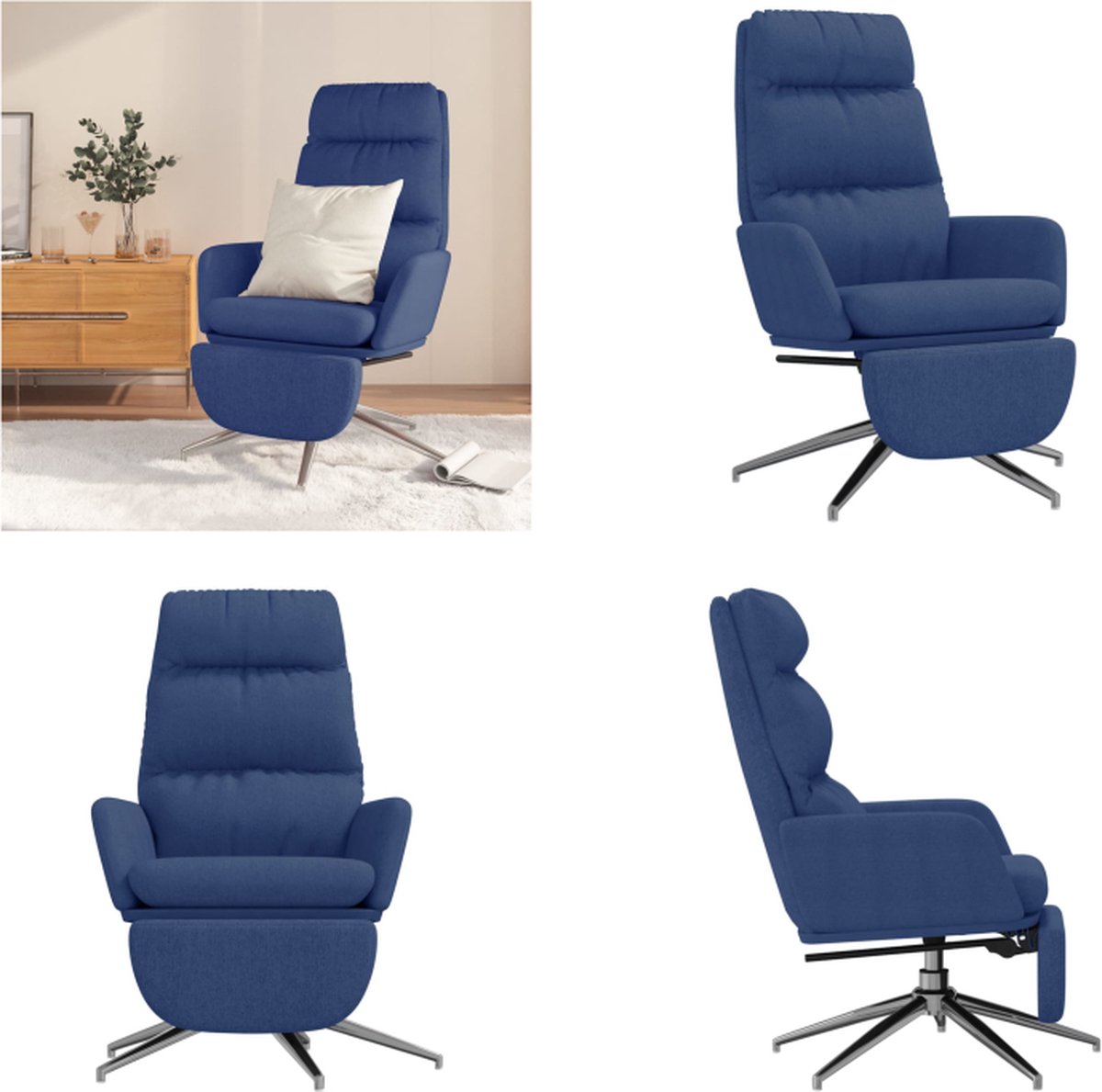vidaXL Relaxstoel met voetensteun stof blauw - Relaxstoel Met ...