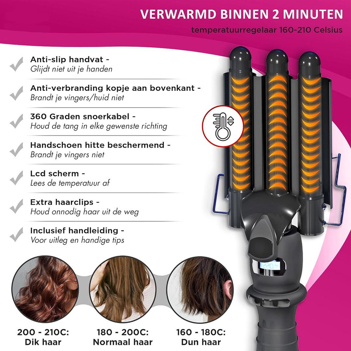 Luxe Wafeltang – Wafeltang Voor Dik en Dun Haar - Krultang 5 in 1 ...