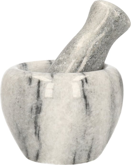 Vijzel met stamper - grijs - keramiek - D9 cm - marmer look - zware ...
