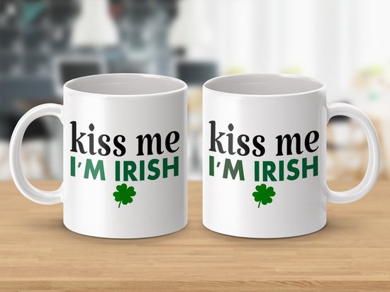 kiss me i am irish, irish pride, lucky clover mug, st patricks day, st ...