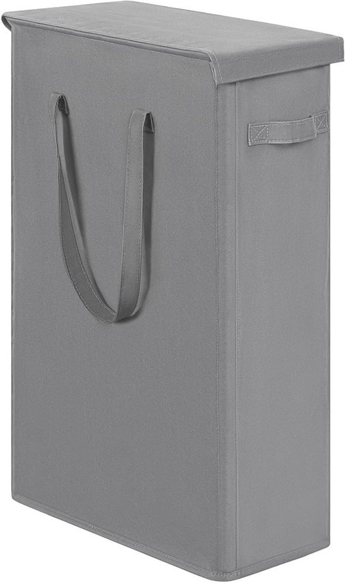 Slanke wasmand met deksel 60 liter - Grijs, ademend en opvouwbaar | bol