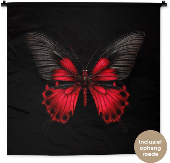 Wandkleed 90x90 cm - Wanddoek Vlinder - Rood - Contrast - Wandtapijt ...