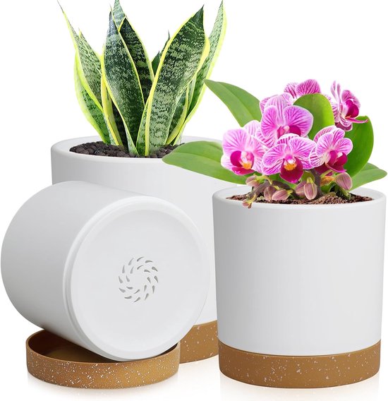 3-pack cilindrische bloempotten, moderne kleine ronde plastic ...