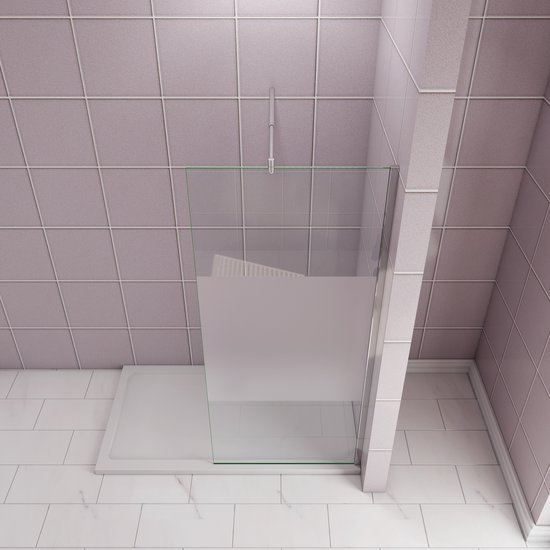 Inloopdouche-douchewand-walk in 85x200 cm,8mm midden wit gematteerd ...