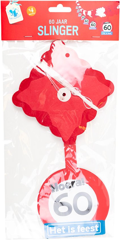 Slinger | Hoera! 60 Het is feest | rood | 4 meter lang | rond | bol