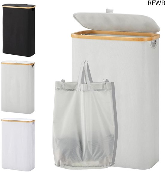 RFWR® Wasmand met deksel 48 liter - smal, opvouwbaar, hout & bamboe ...
